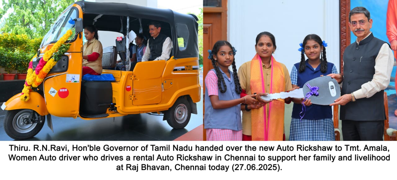 TN Governor presents new autorickshaw to a woman who was driving rental ...